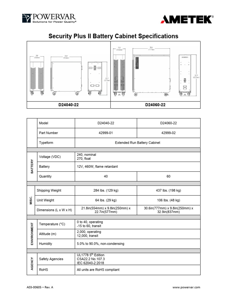 Ametek Powervar Battery Cabinet Specifications | PDF | Power (Physics ...
