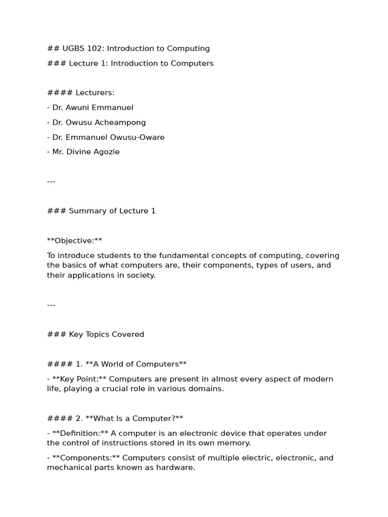 Introduction To Computing L1 | PDF