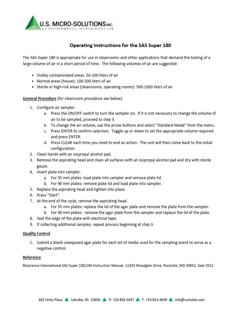 SAS Super 180 Operating Instructions | PDF