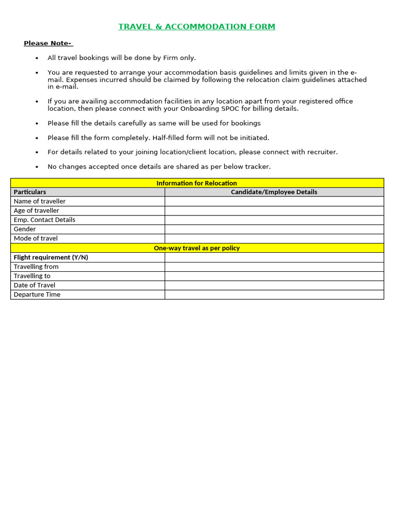 Travel & Accommodation Form | PDF