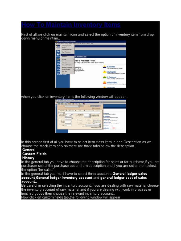 How to Maintain Inventory Items in Peachtree | PDF | Tab (Gui) | Inventory