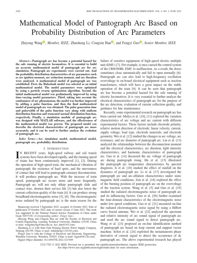 2-Mathematical Model of Pantograph Arc Based On Probability Distribution of Arc Parameters | PDF