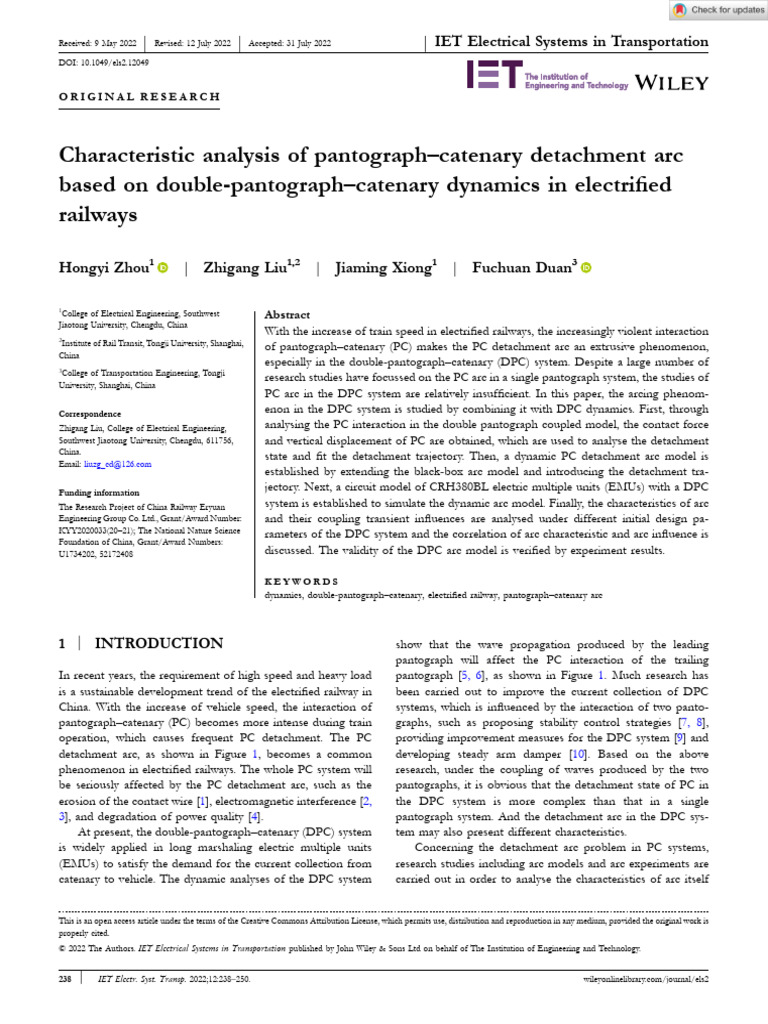 1-Characteristic Analysis of Pantograph-Catenary Detachment Arc | PDF