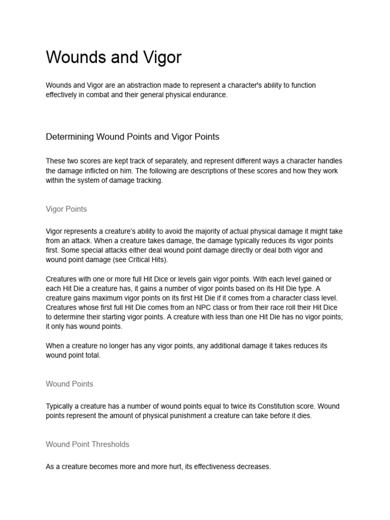 Wounds and Vigor 1e | PDF