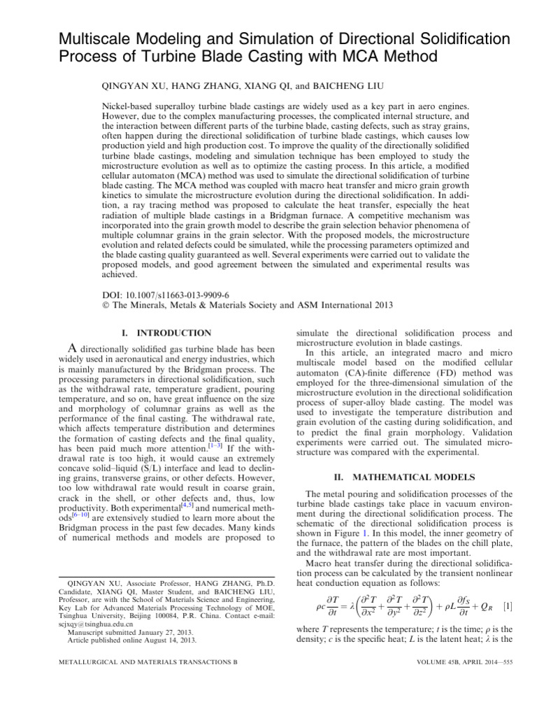 Multiscale Modeling and Simulation of Directional Solidification Process of Turbine Blade ...