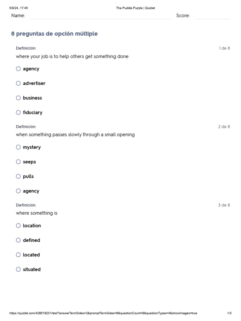 The Puddle Puzzle - Quizlet | PDF