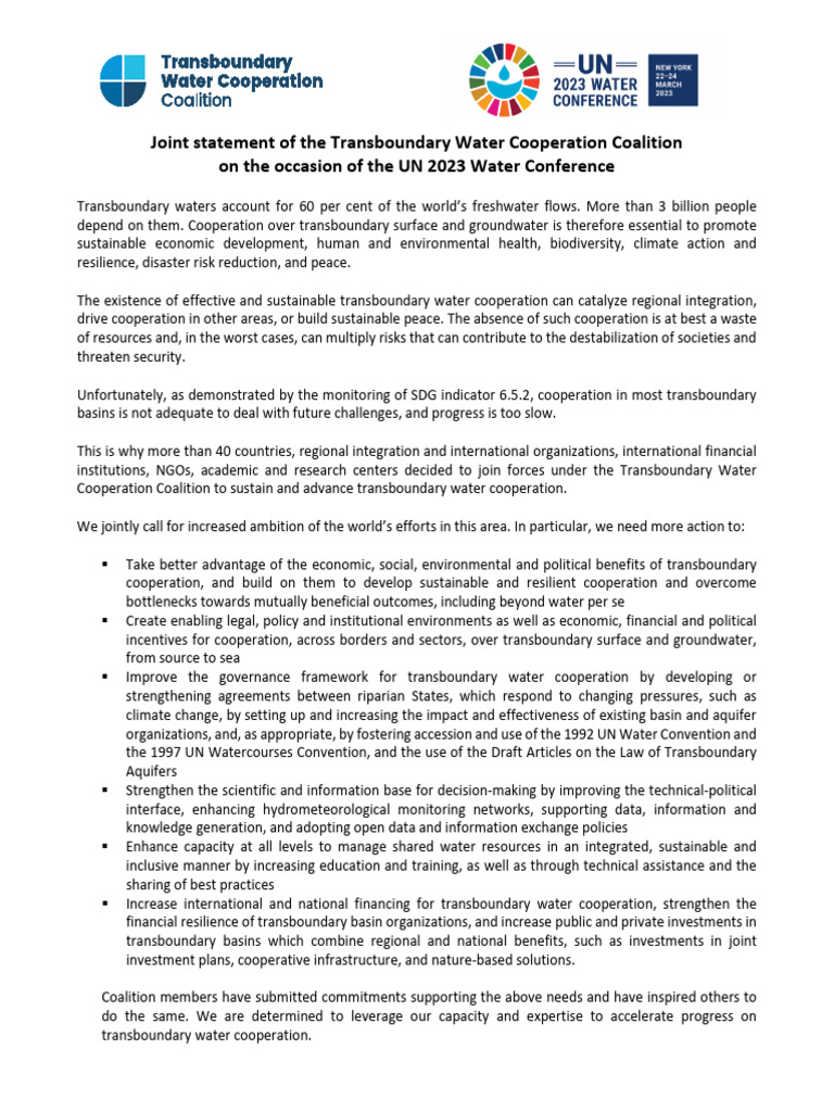 TWCC Joint Statement UN2023WaterConference | PDF | Sustainability ...
