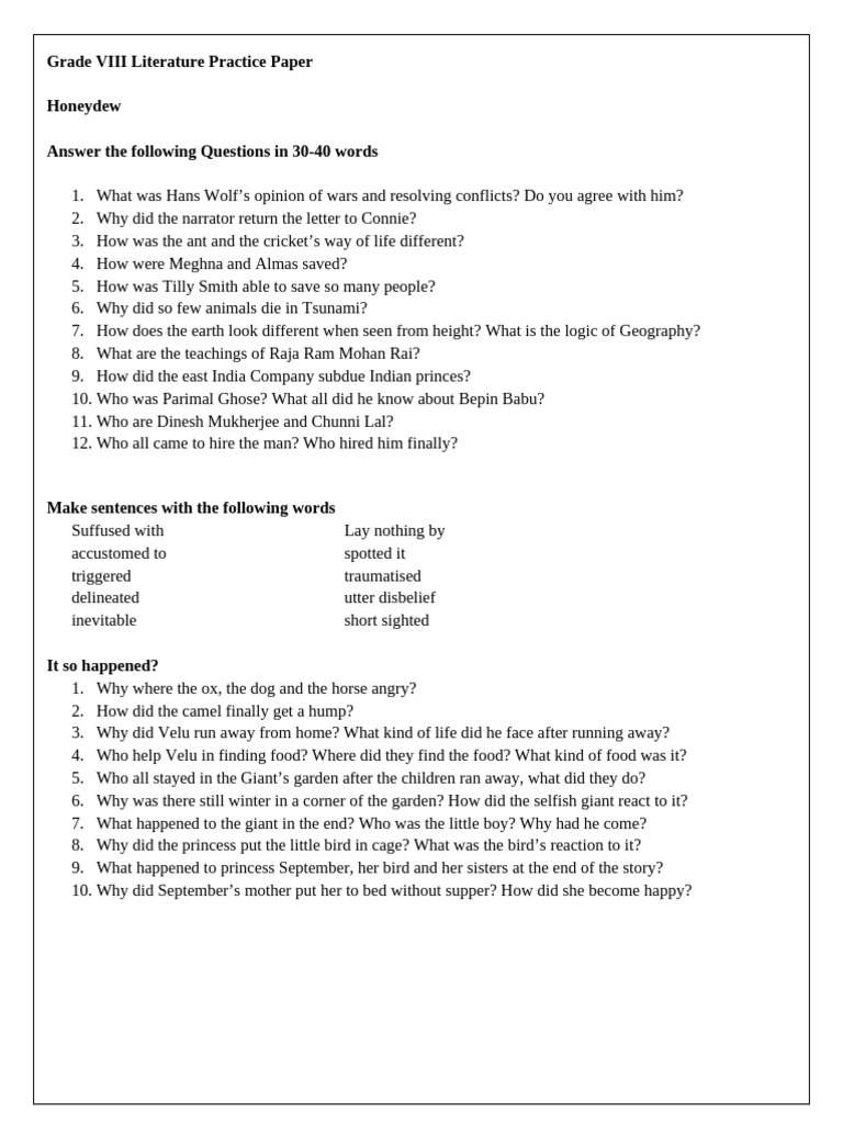 G-VIII Literature Practice | PDF