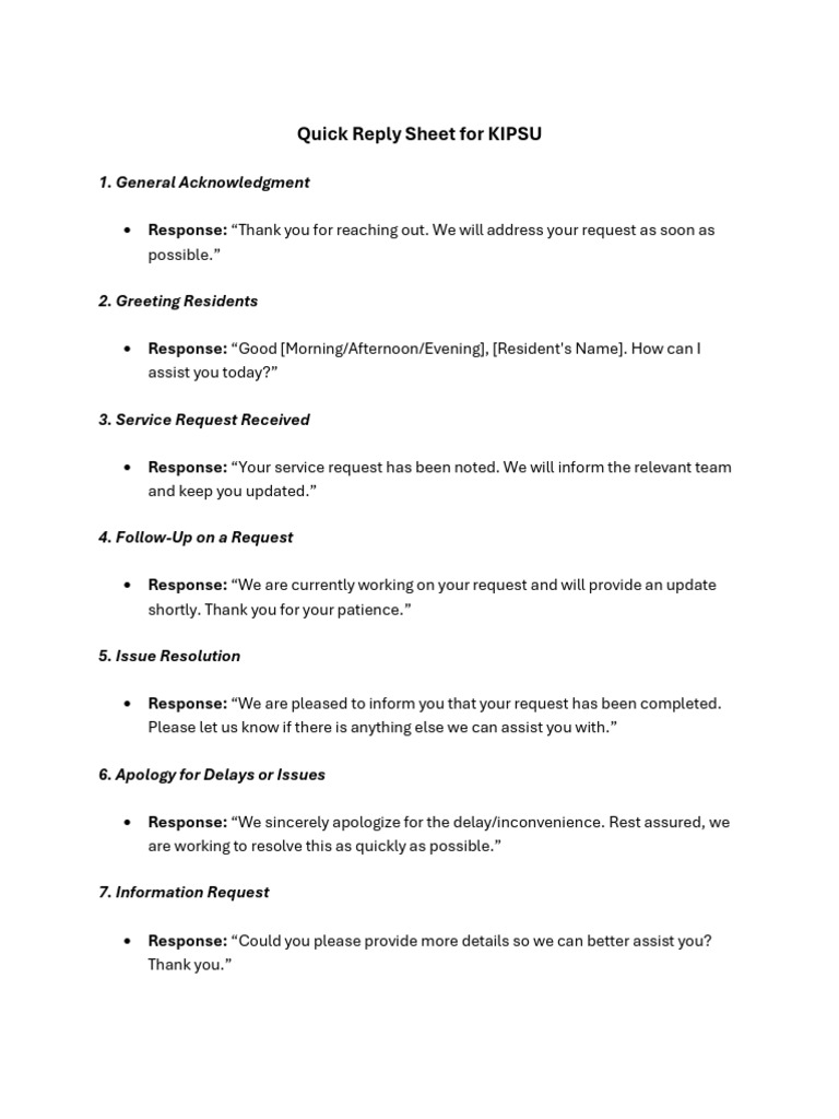 Quick Reply Sheet For KIPSU | PDF