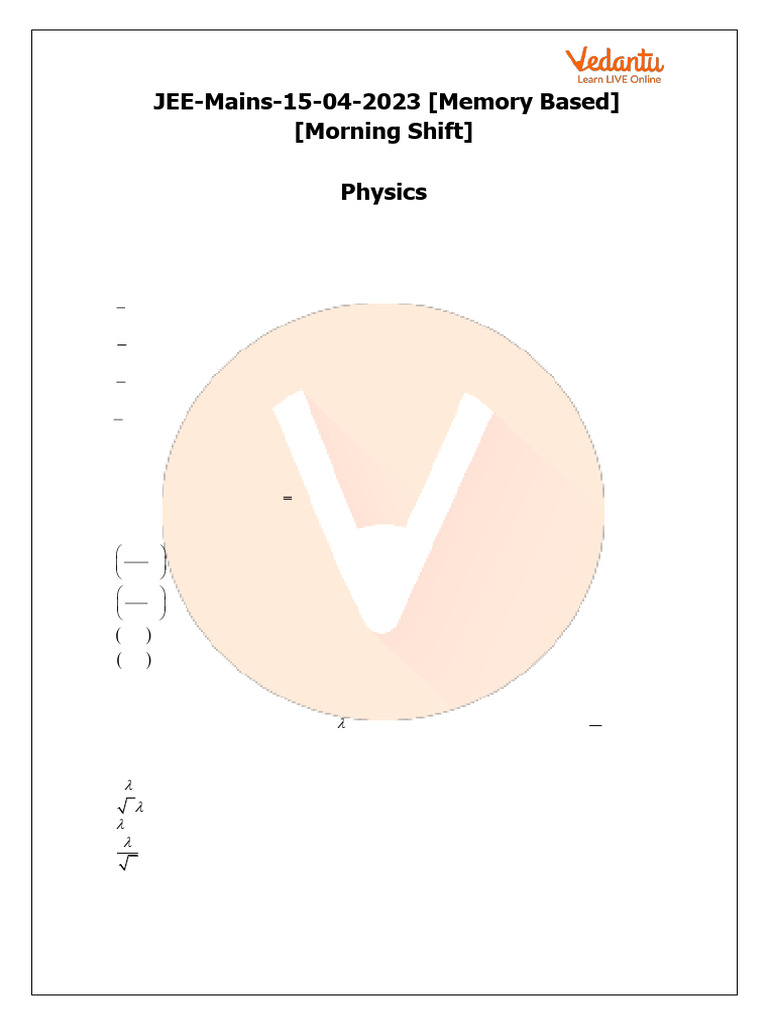 JEE Main 2023 (April 15th Shift 1) Physics Question Paper With Answer ...