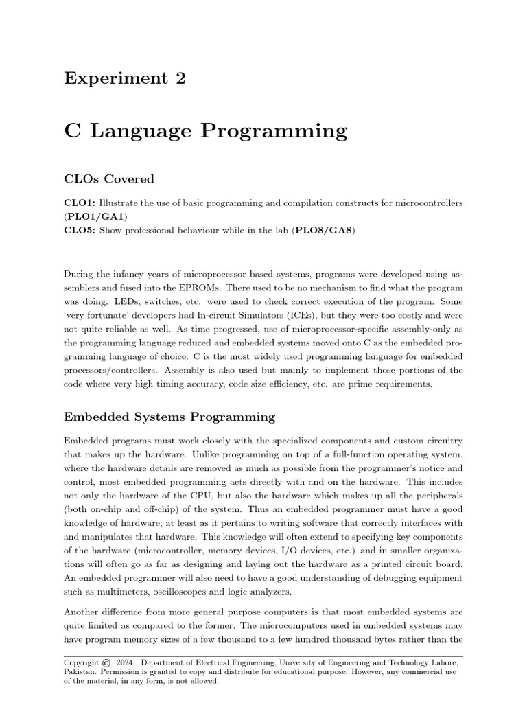 Experiment 2 C Language Programming | PDF