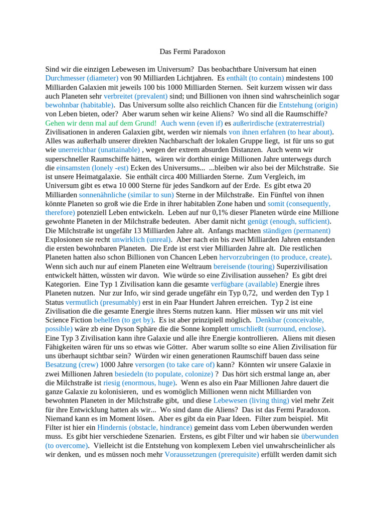 Kurzgesagt - Das Fermi Paradoxon | PDF