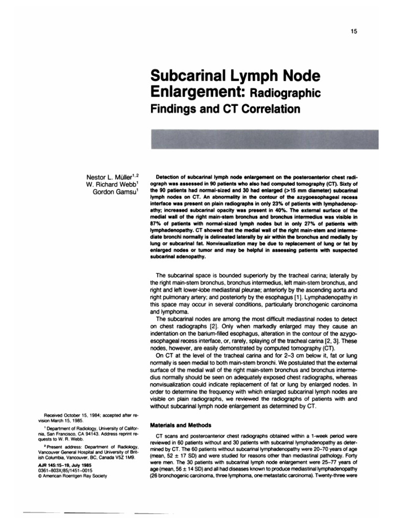Muller Et Al 2012 Subcarinal Lymph Node Enlargement Radiographic Findings and CT Correlation | PDF