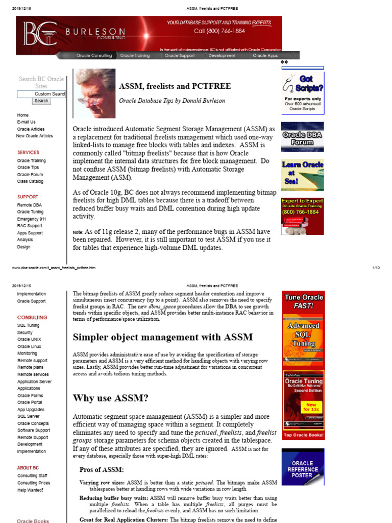 ASSM, Freelists and PCTFREE | PDF