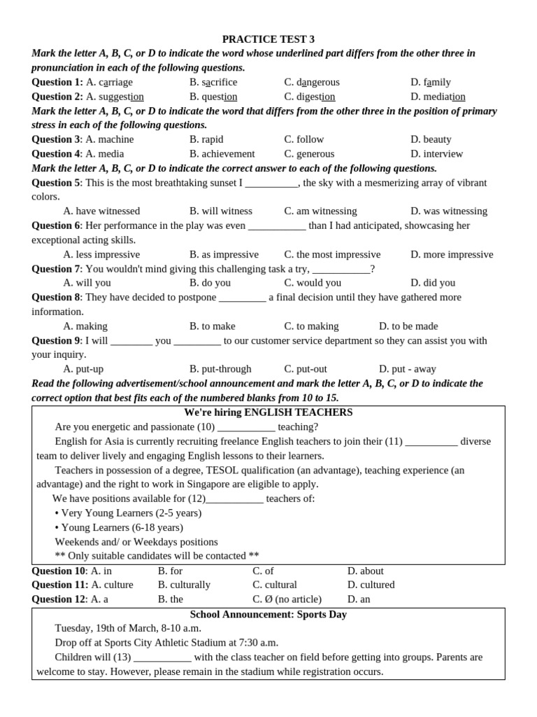HUỚNG DẪN ÔN THI TỐT NGHIỆP MÔN ANH FORM 2025 MỚI NHẤT PRACTICE TEST 3 ...