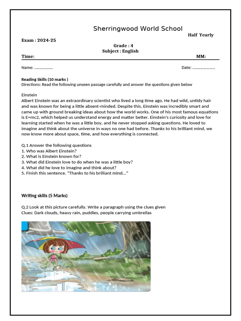 HY English Grade 4 Paper | PDF