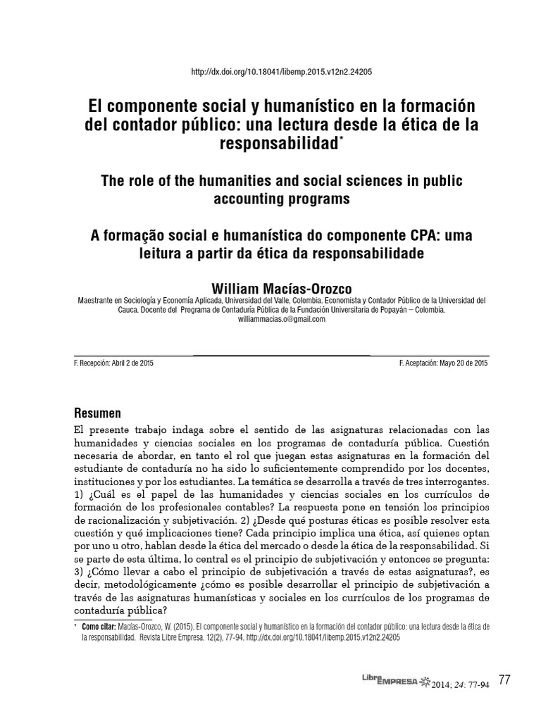 El Componente Social y Humanístico en La Formación Del Contador Publico ...