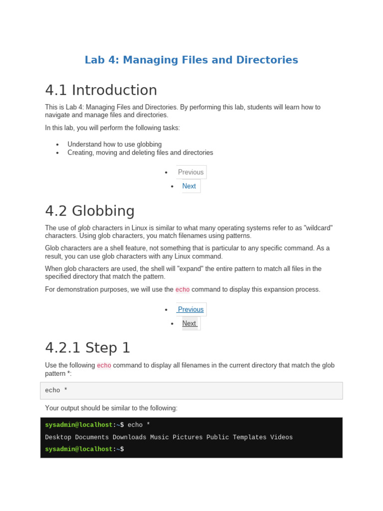 Lab 4 - Managing Files and Directories | PDF