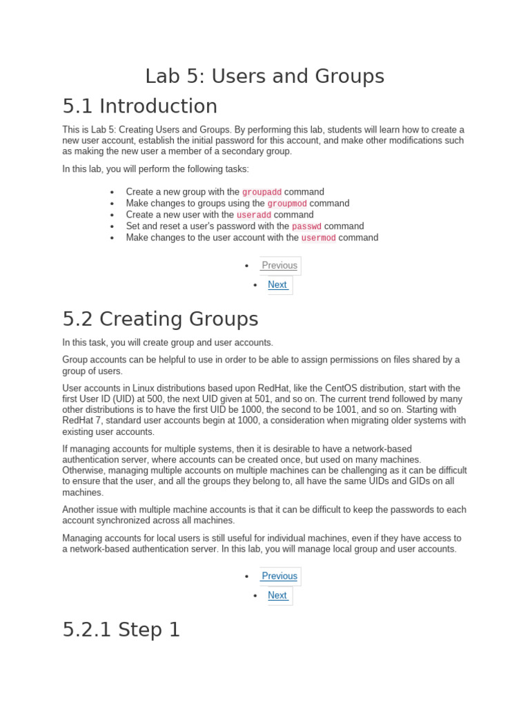 Lab 5 - Creating Users and Groups | PDF