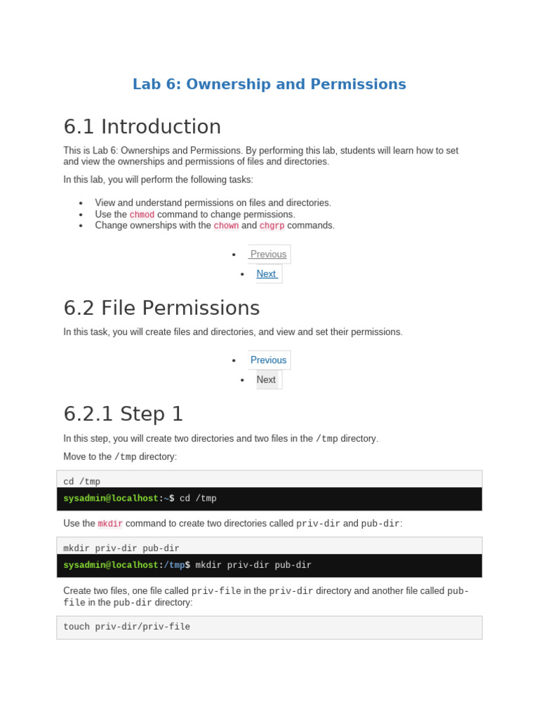 Lab 6 - Ownership and Permissions | PDF