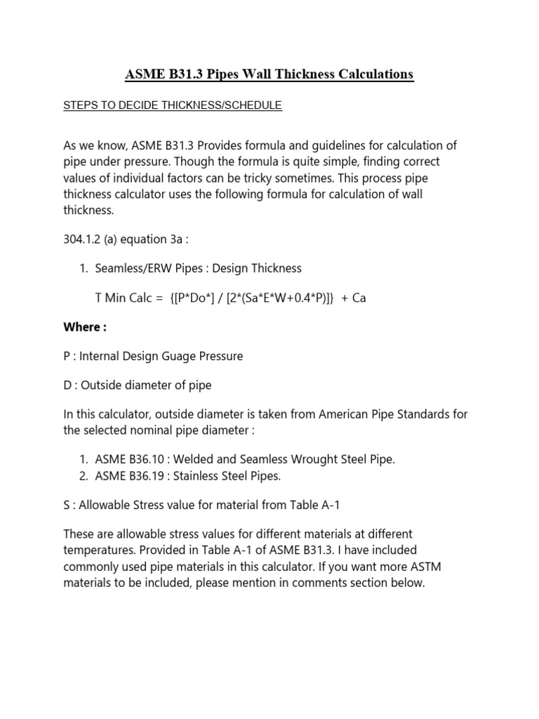 Pipe Thickness Calculation B31-2 | PDF