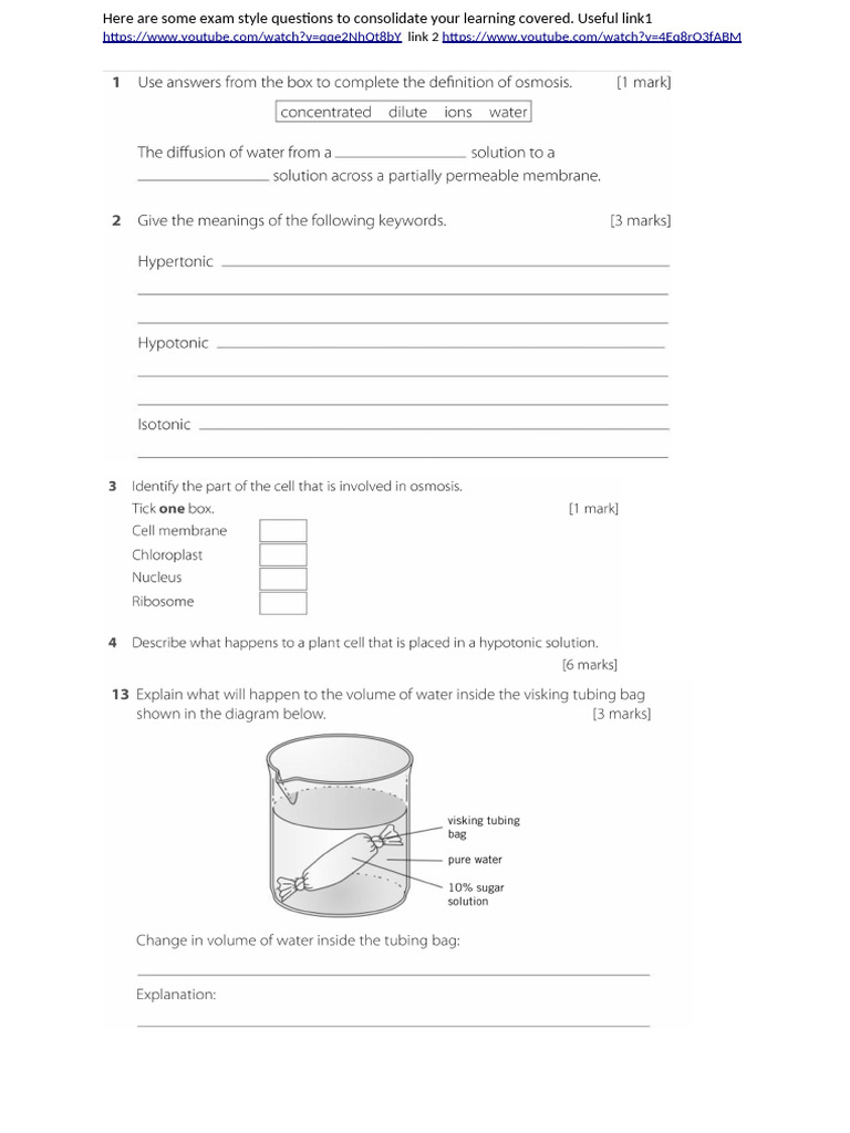 Osmosis - Follow Up Worksheet | PDF