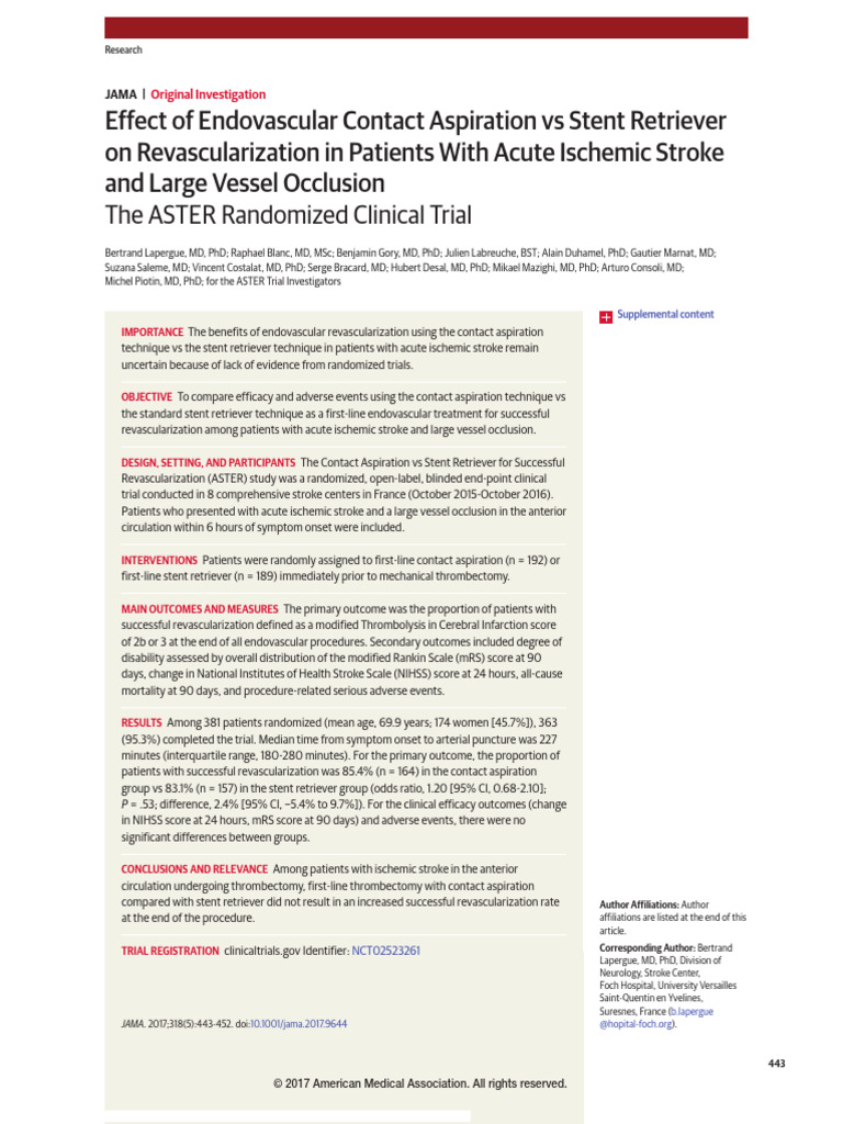 Effect of Endovascular Contact Aspiration Vs Stent Retriever On ...