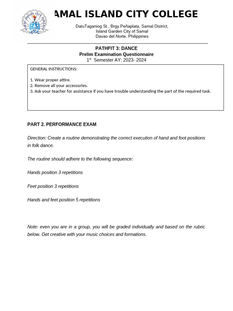 Pathfit 3 Prelim Tqs Rubric | PDF