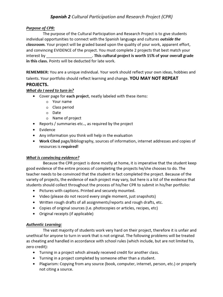 Spanish 2 CPR Project-1 | PDF