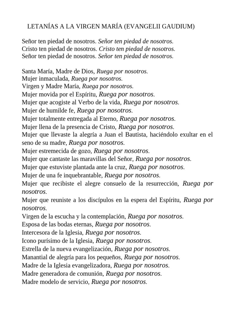 LETANÍAS A LA VIRGEN MARÍA, Evangelii Gaudium | PDF
