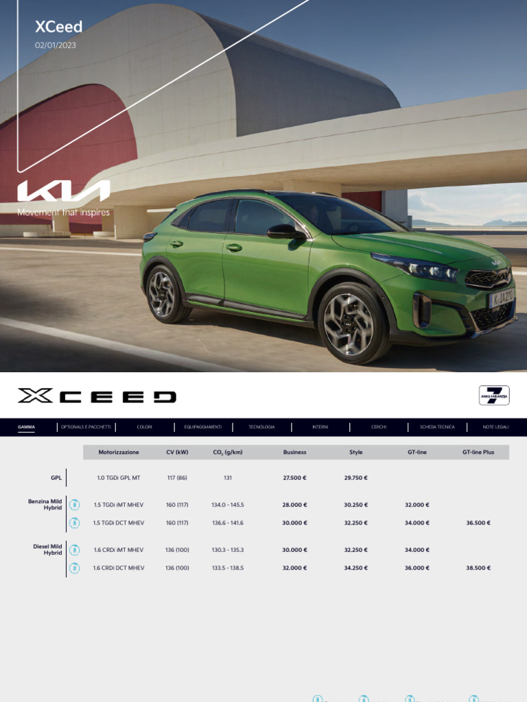 Listino Kia XCeed Pubblico 02 01 2023 | PDF