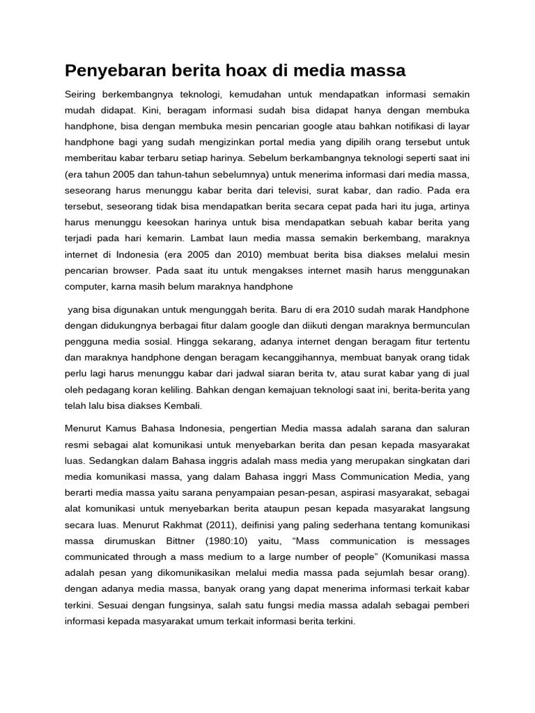 Analisis Penyebaran Berita Hoax Di Media Massa | PDF