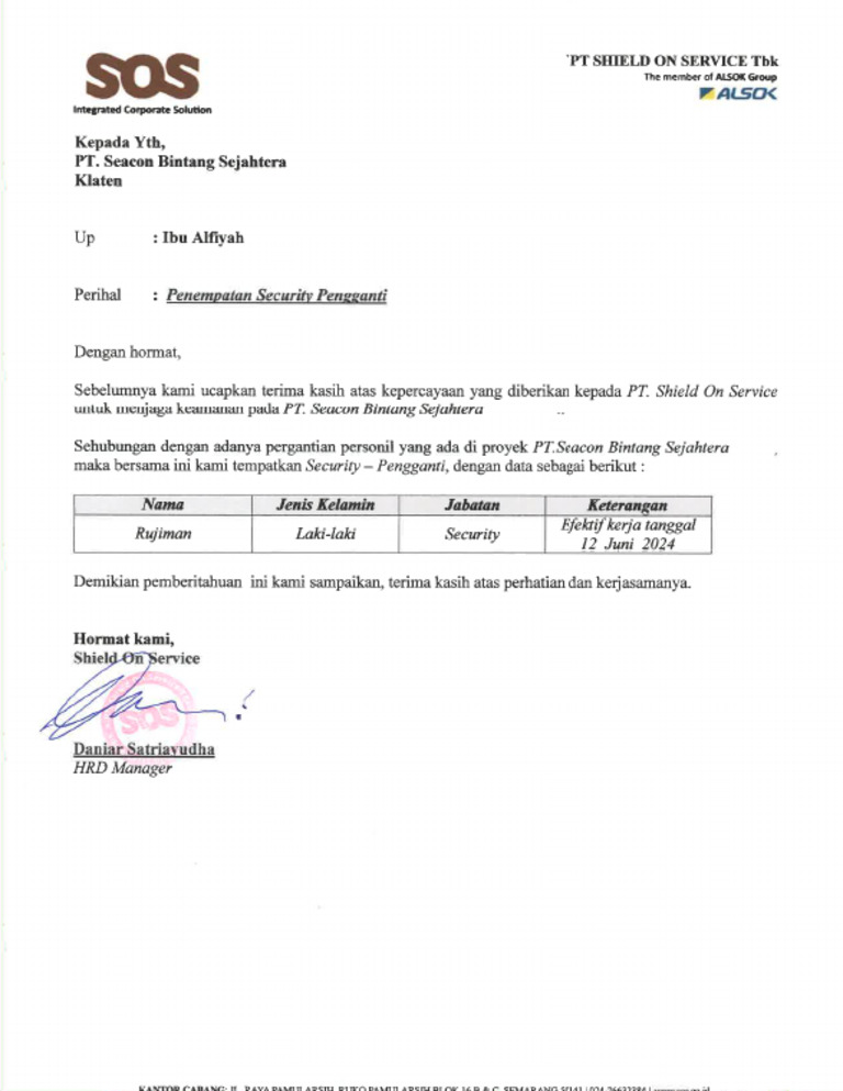 Surat Penempatan - Rujiman | PDF