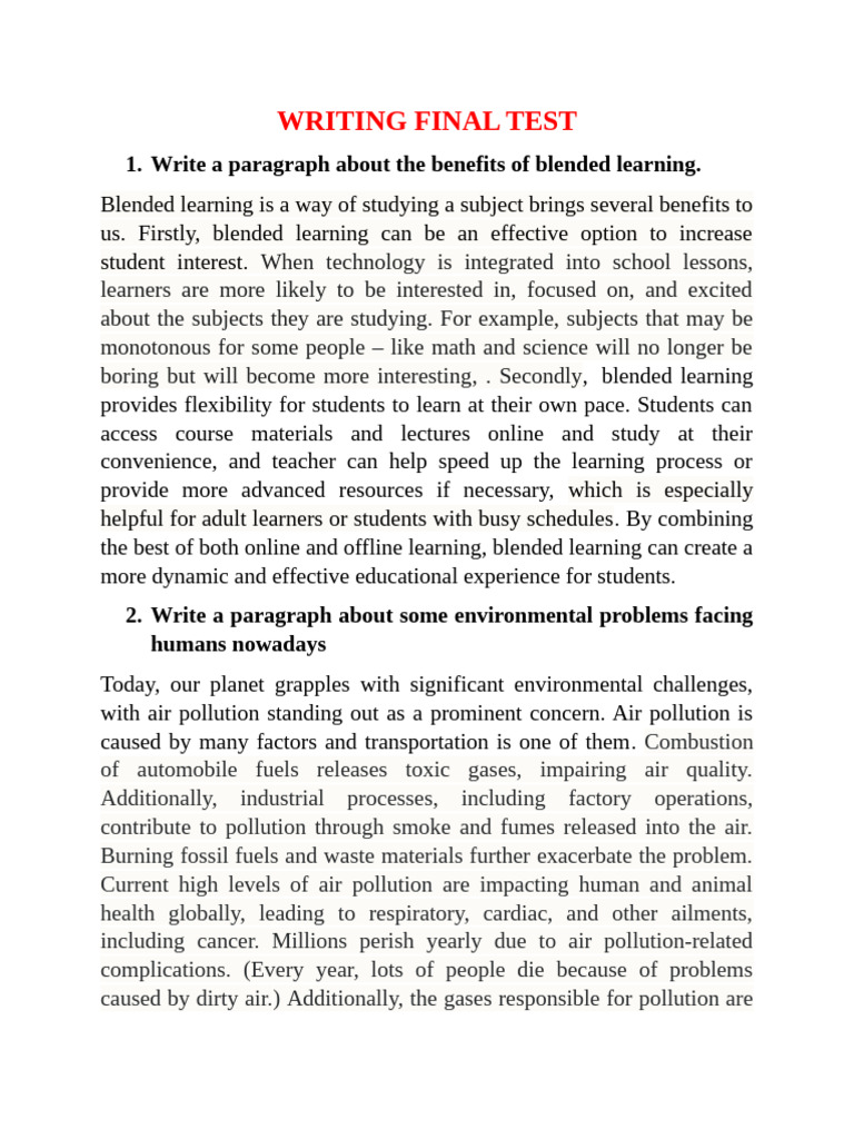 Writing Final Test | PDF