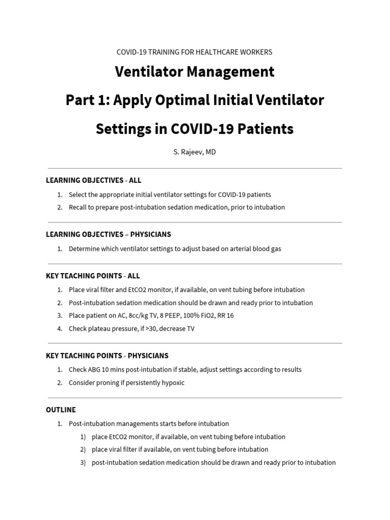 14.1 Ventilator Management Part 1 - Apply Optimal Initial Ventilator ...