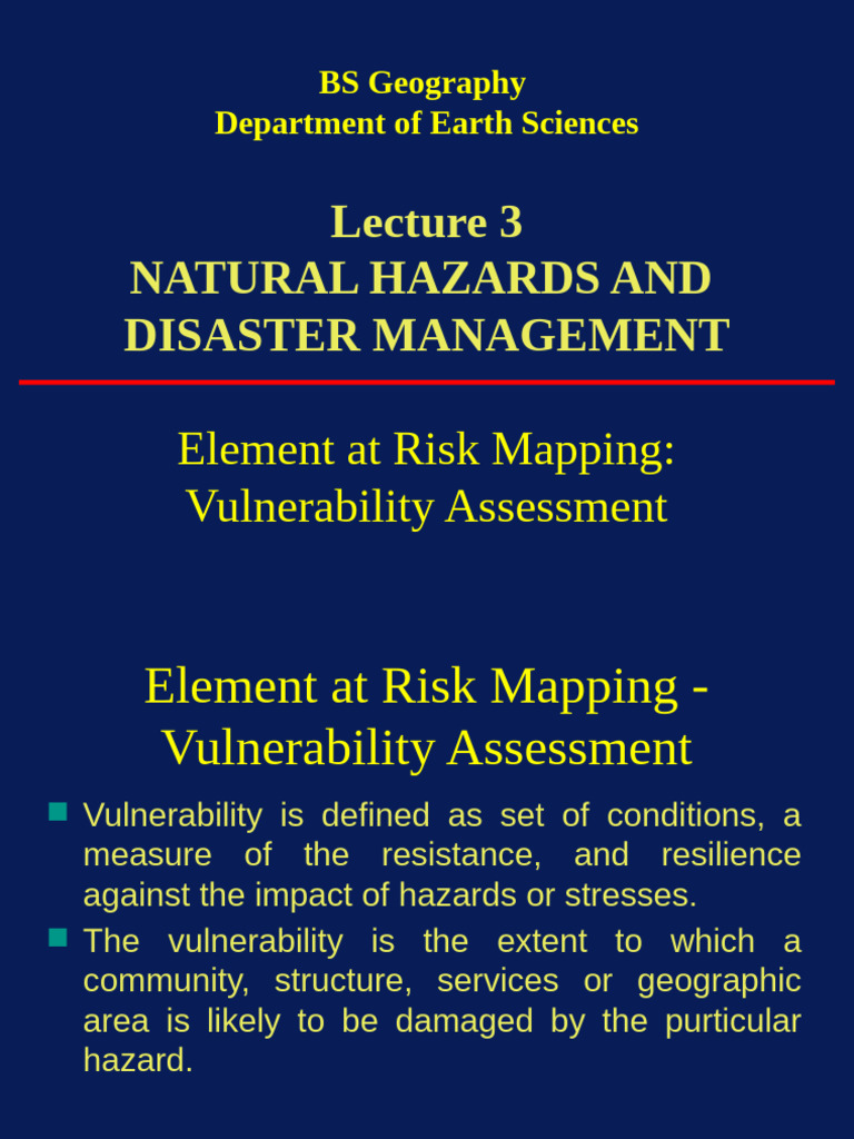 Lect 3 Vulnerability Assessment | PDF | Hazards | Natural Disasters