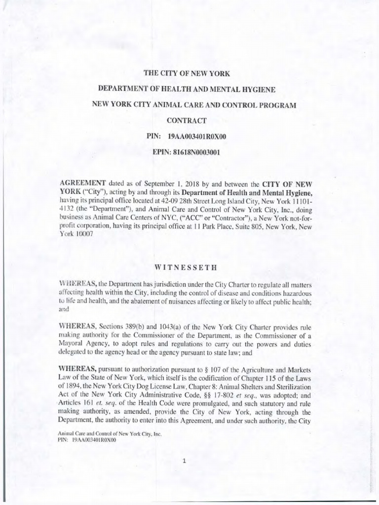 NYC Animal Care Contract 2018 | PDF | Insurance | Debt