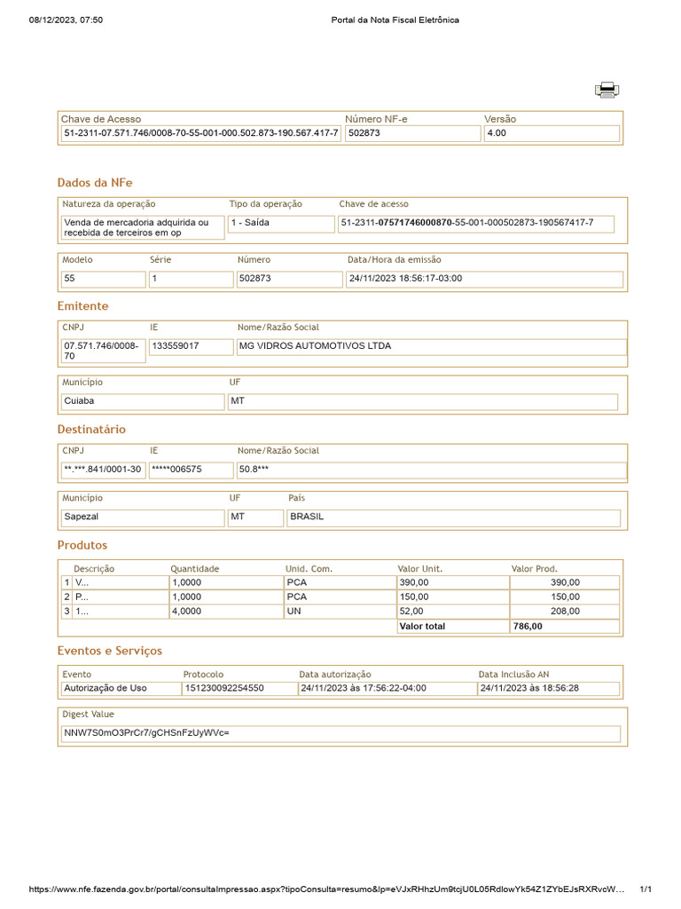 Portal Da Nota Fiscal Eletrônica Auto | PDF