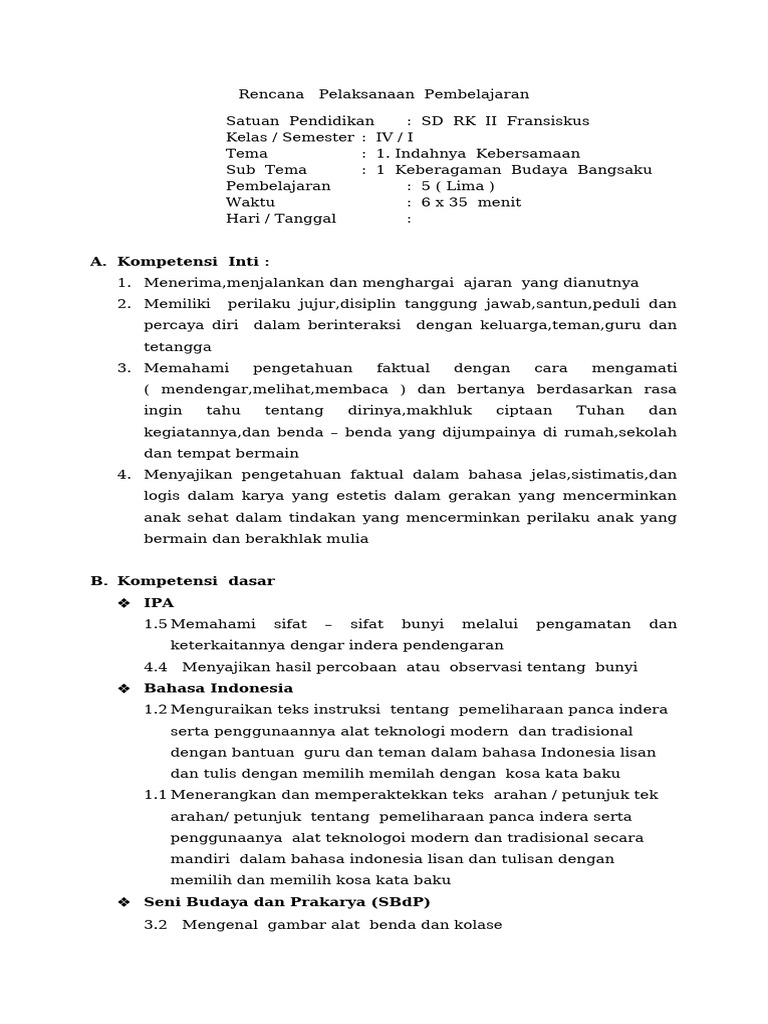 RPP Tema 1-2-3-4 - Pemb 5-Ok | PDF