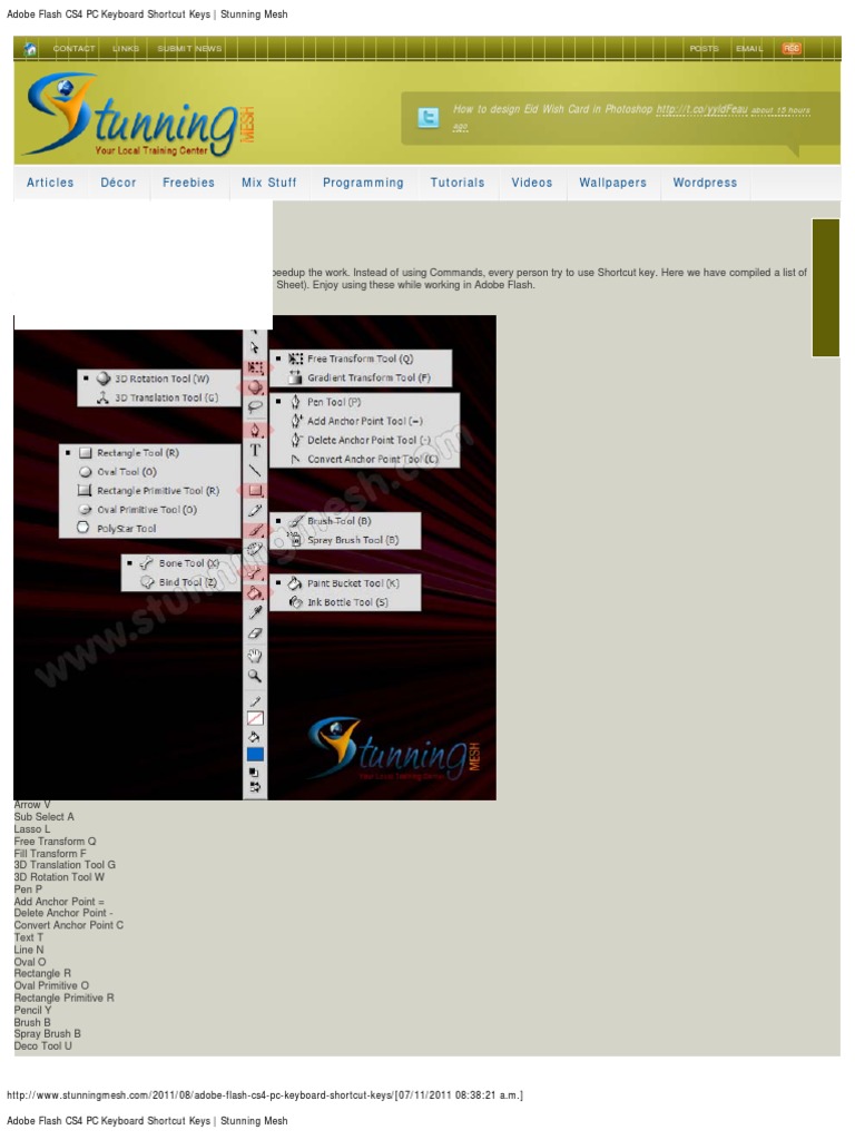 Adobe Flash CS4 PC Keyboard Shortcut Keys _ Stunning Mesh | Adobe ...