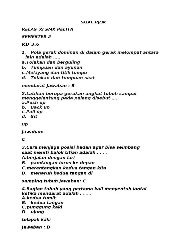 Soal PTS Pjok KLS Xi | PDF