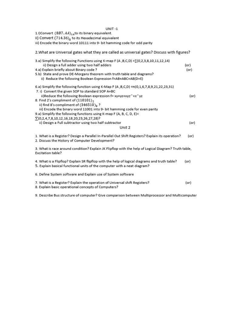 Question Bank Unit 1&2 | PDF