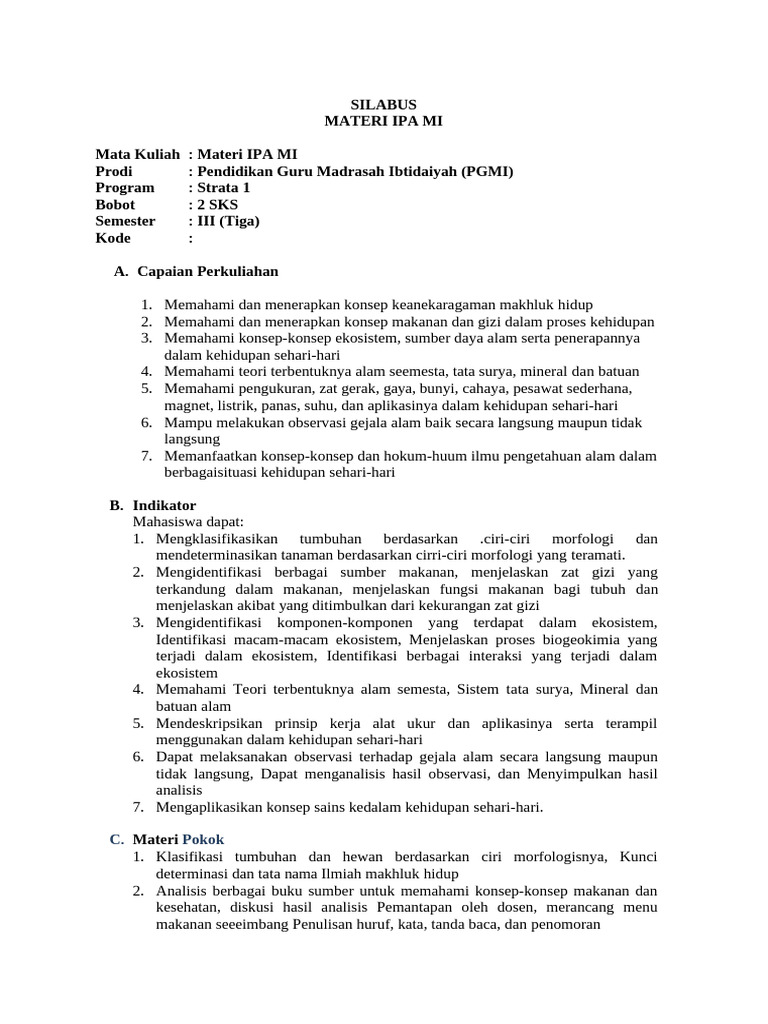 Silabus Pgmi Kkni Semester 3 | PDF