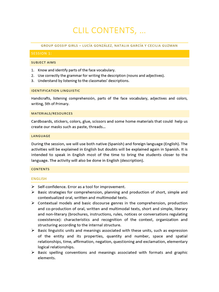 Clil Contents, Materials, ... Group Gossip Girls | PDF