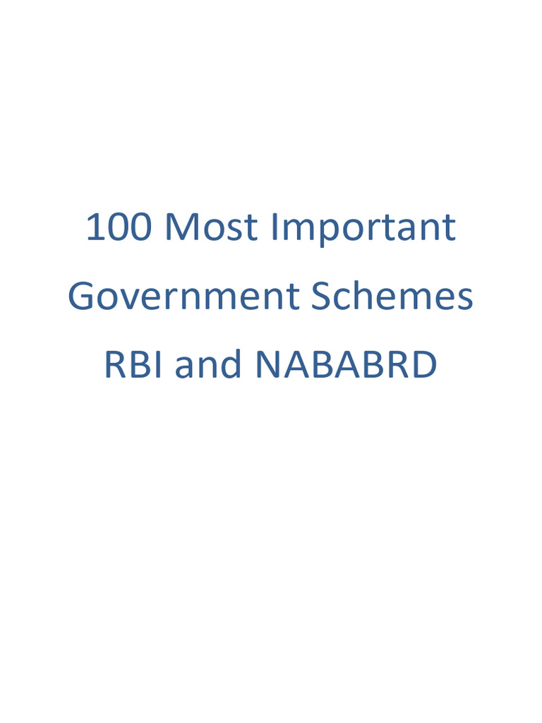 100 Most Important Schemes RBI + NABARD | PDF