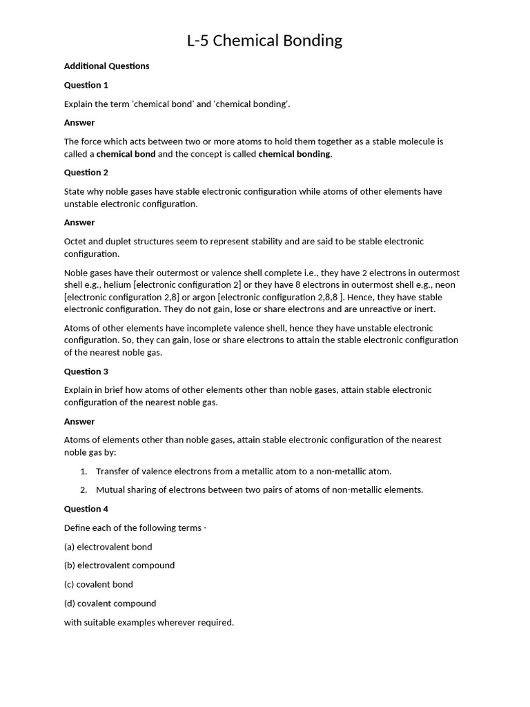 Dalal Chemistry Answer Key With L-5 | PDF