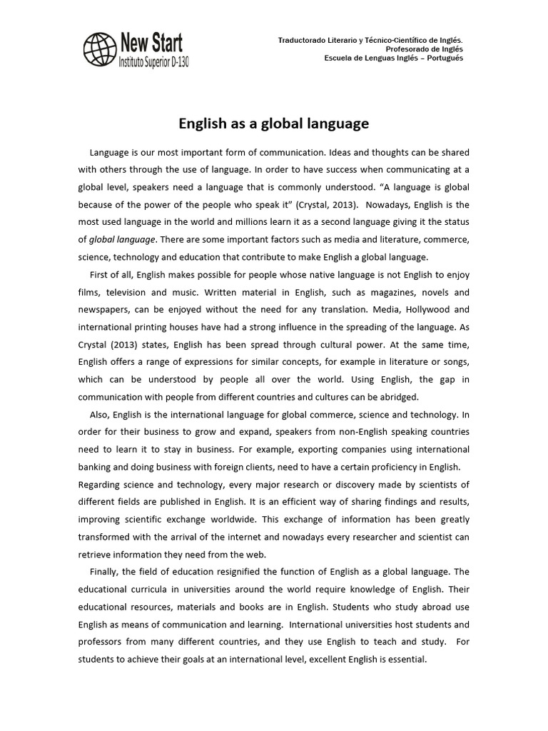Essay 1 - English As A Global Language. SAMPLE | PDF | English Language | Science