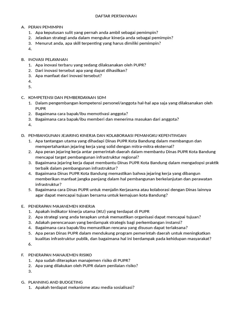 Daftar Pertanyaan | PDF