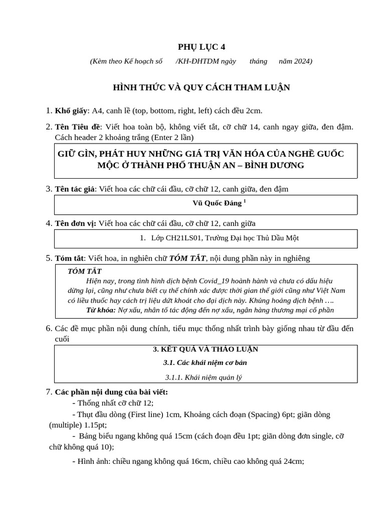 PHỤ LỤC 4 - Hinh Thuc Va Quy Cach Tham Luan | PDF