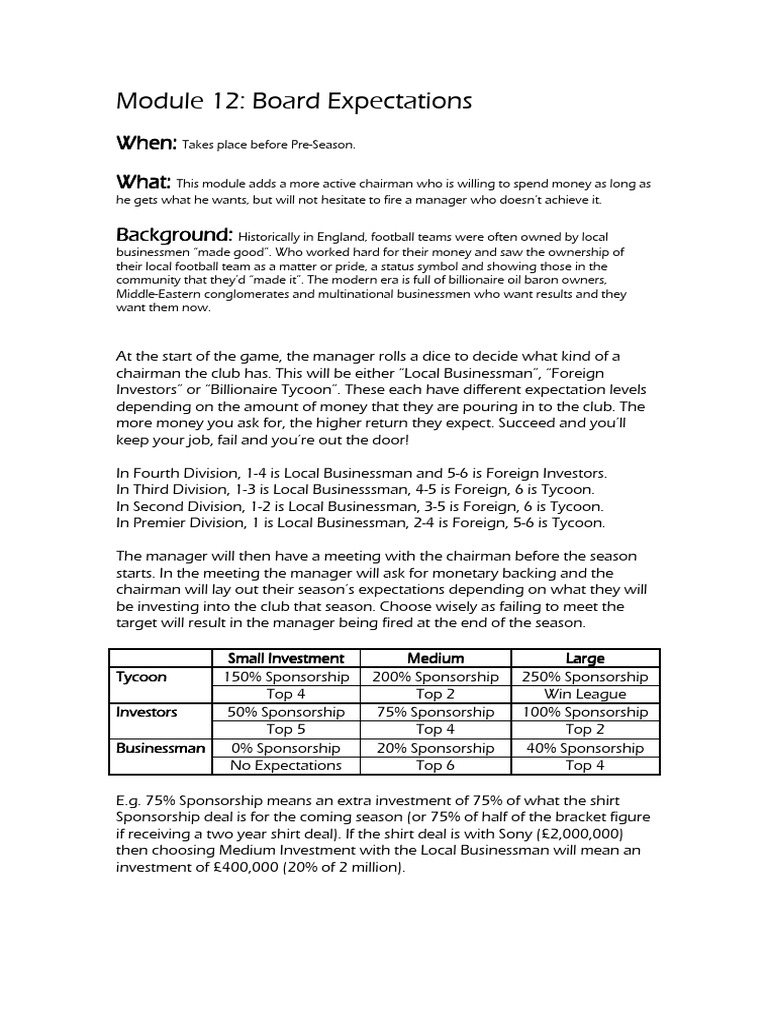 Footy Manager Module 12 | PDF